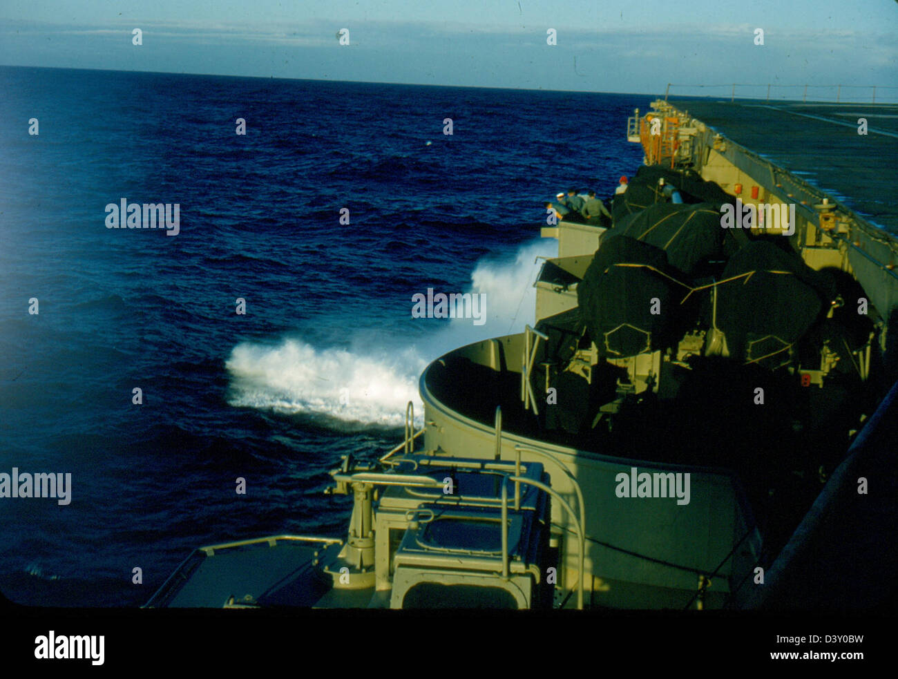 The USS Kearsarge (CV-33), a Midway-class aircraft carrier, is shown in ...