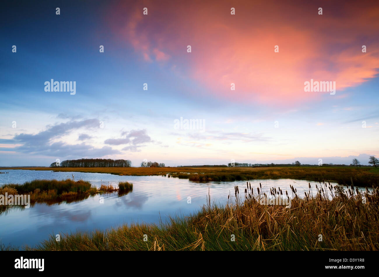 sunset reflected in river in Drenthe, Netherlands Stock Photo - Alamy