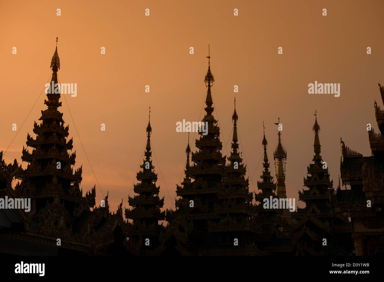 Stupas at Shwedagon Pagoda Yangon Myanmar at dawn Stock Photo - Alamy