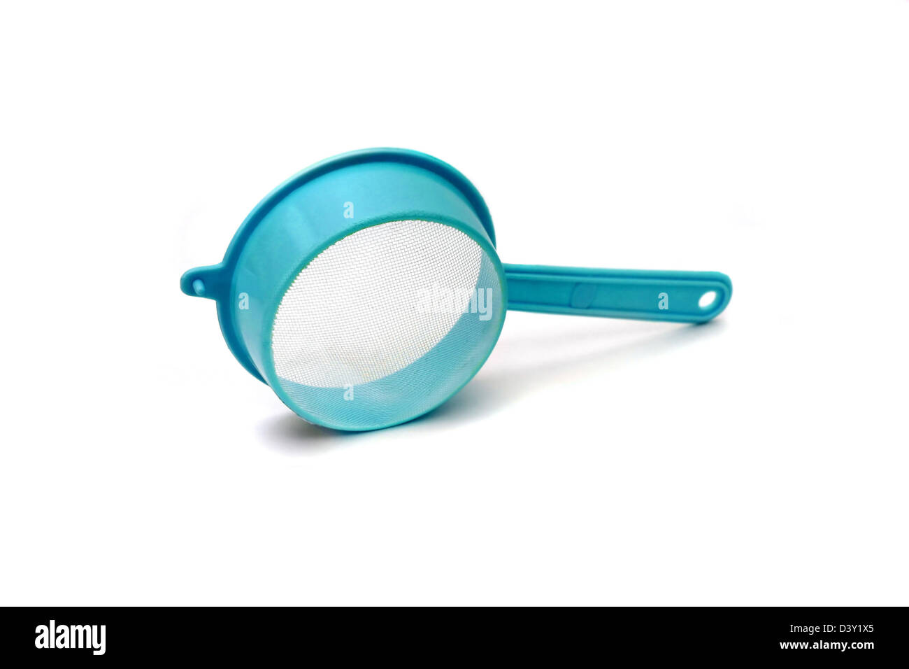 Blue sieve isolated on white Stock Photo - Alamy