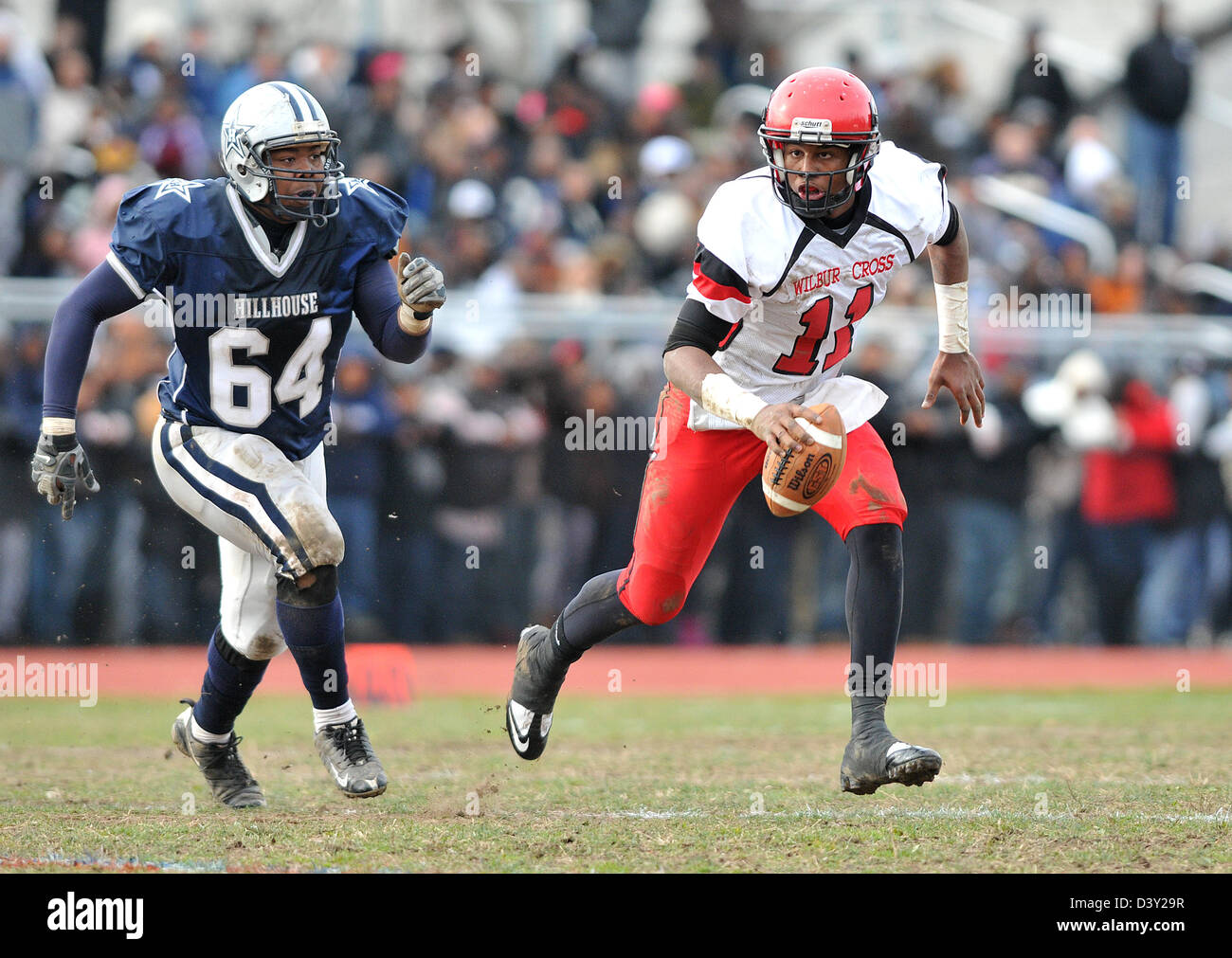 High school football game in New Haven CT USA between cross town rivals ...