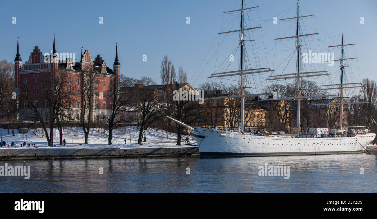 af Chapman sailing ship anchored on Skeppsholmen island in Stockholm ...