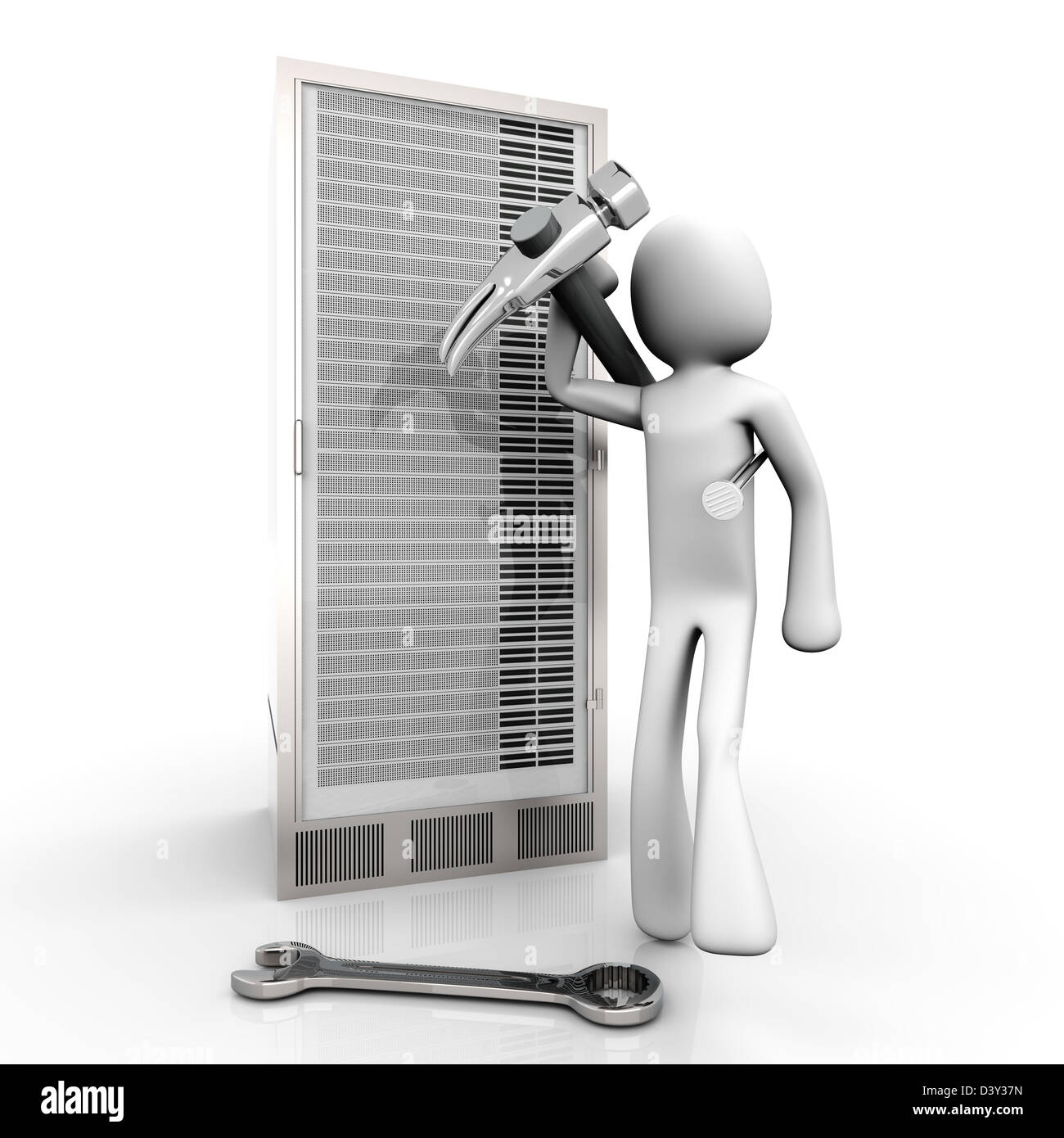 Repairing a Server tower. 3d rendered Illustration. Isolated on white ...
