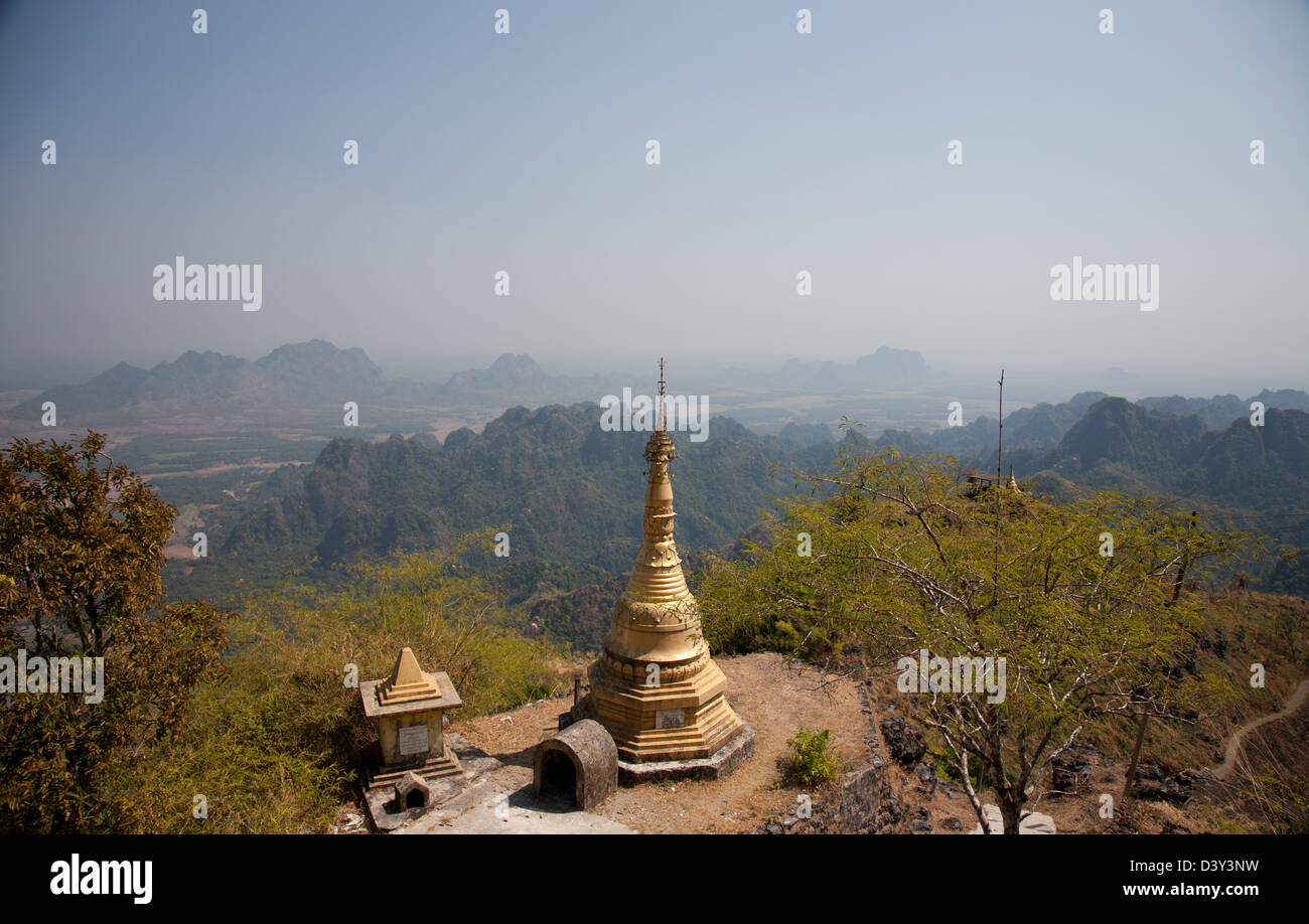 View from the small monastery on top of Mount Zwegabin, Hpa-An, Burma ...