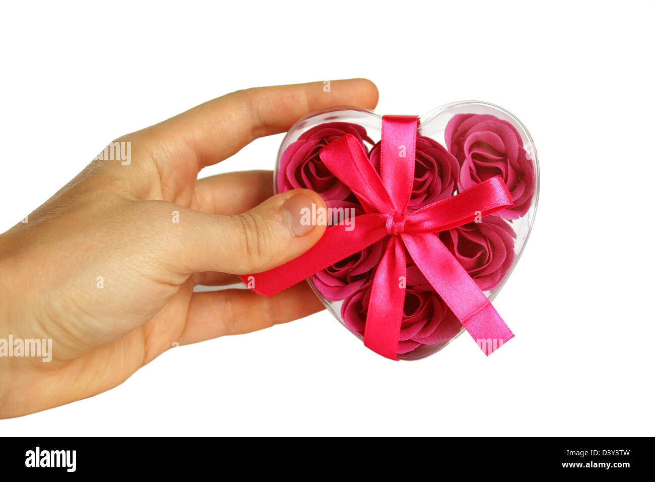 Heart box with rose soap isolated Stock Photo - Alamy
