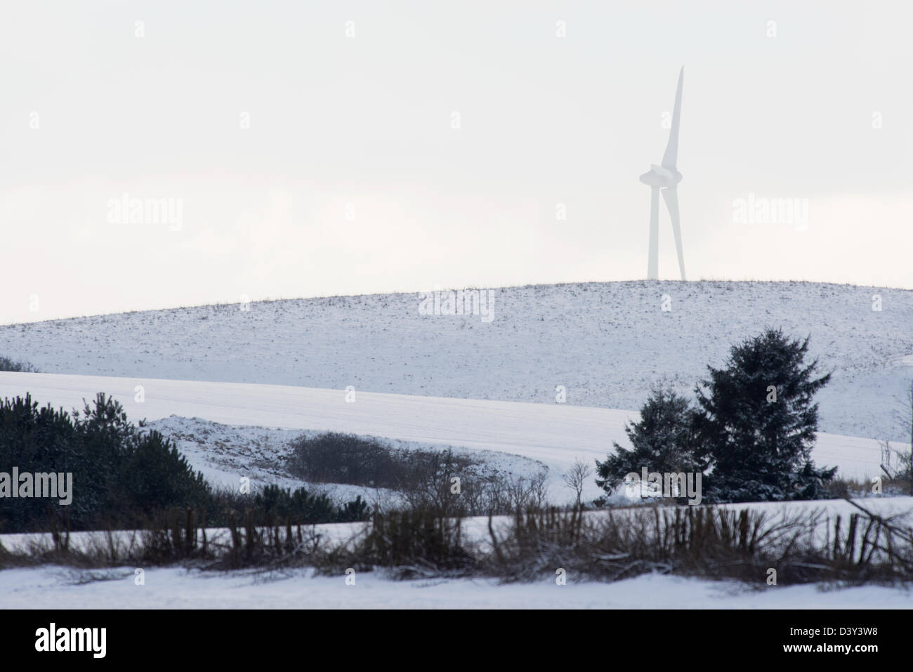 Wind power station on windy winter fields in an open landscape Stock ...