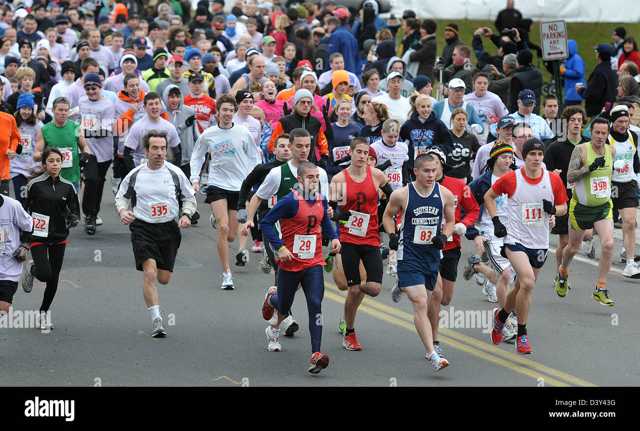 Runners running in a Thanksgiving day road race in CT USA Stock Photo ...