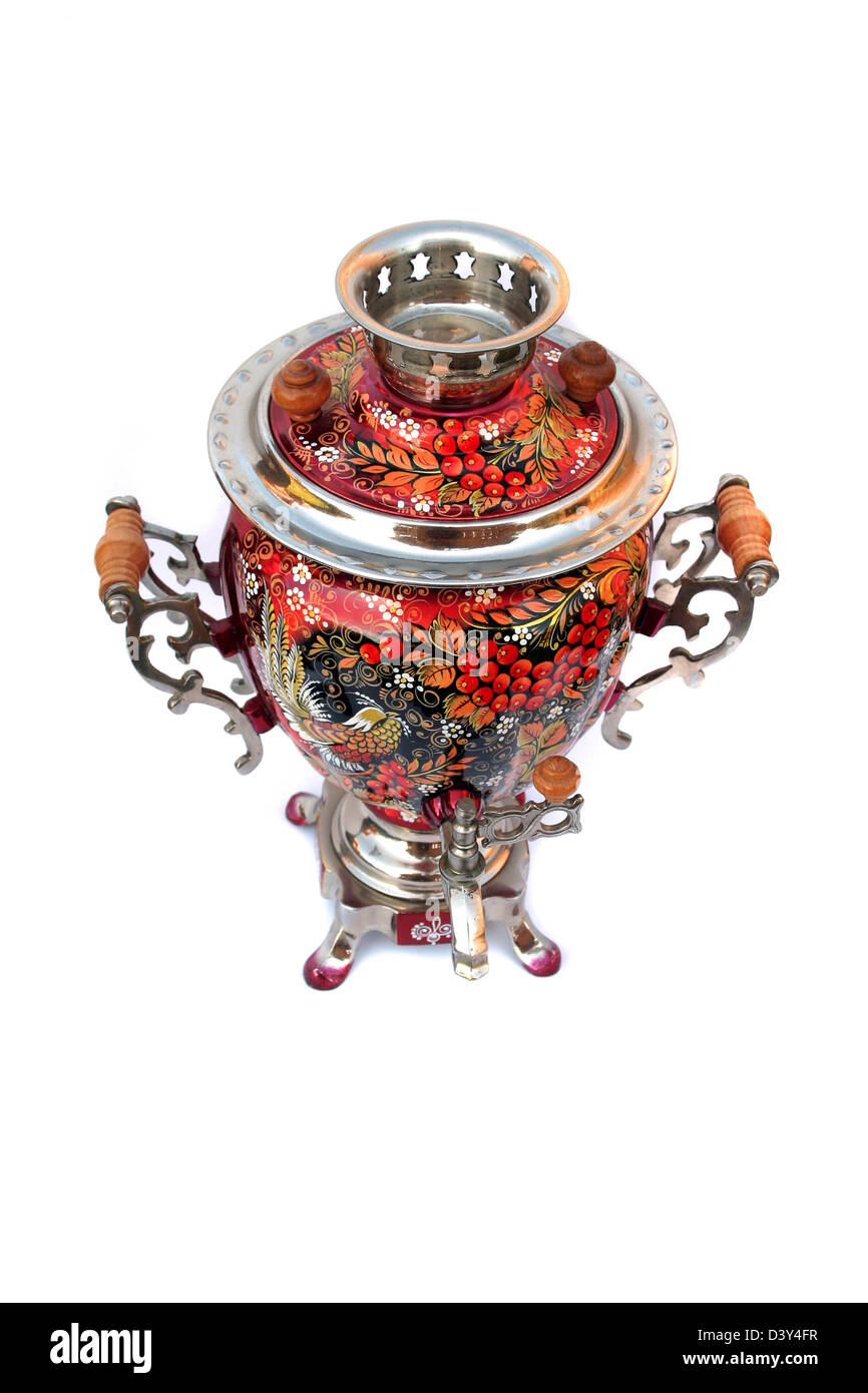 Red russian traditional samovar isolated Stock Photo - Alamy