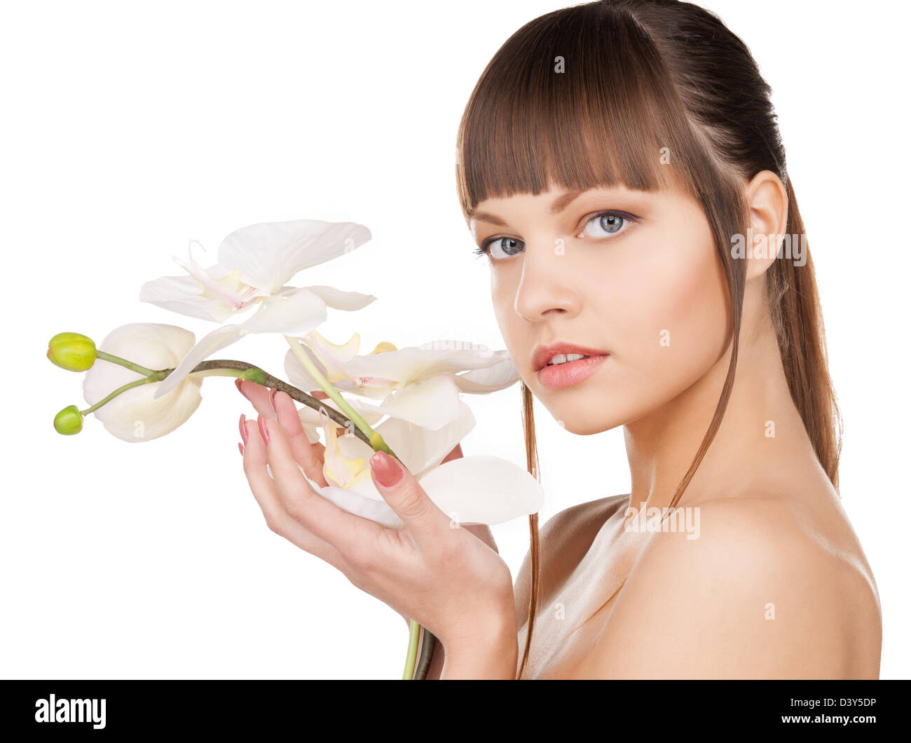 lovely woman with orchid flower Stock Photo - Alamy