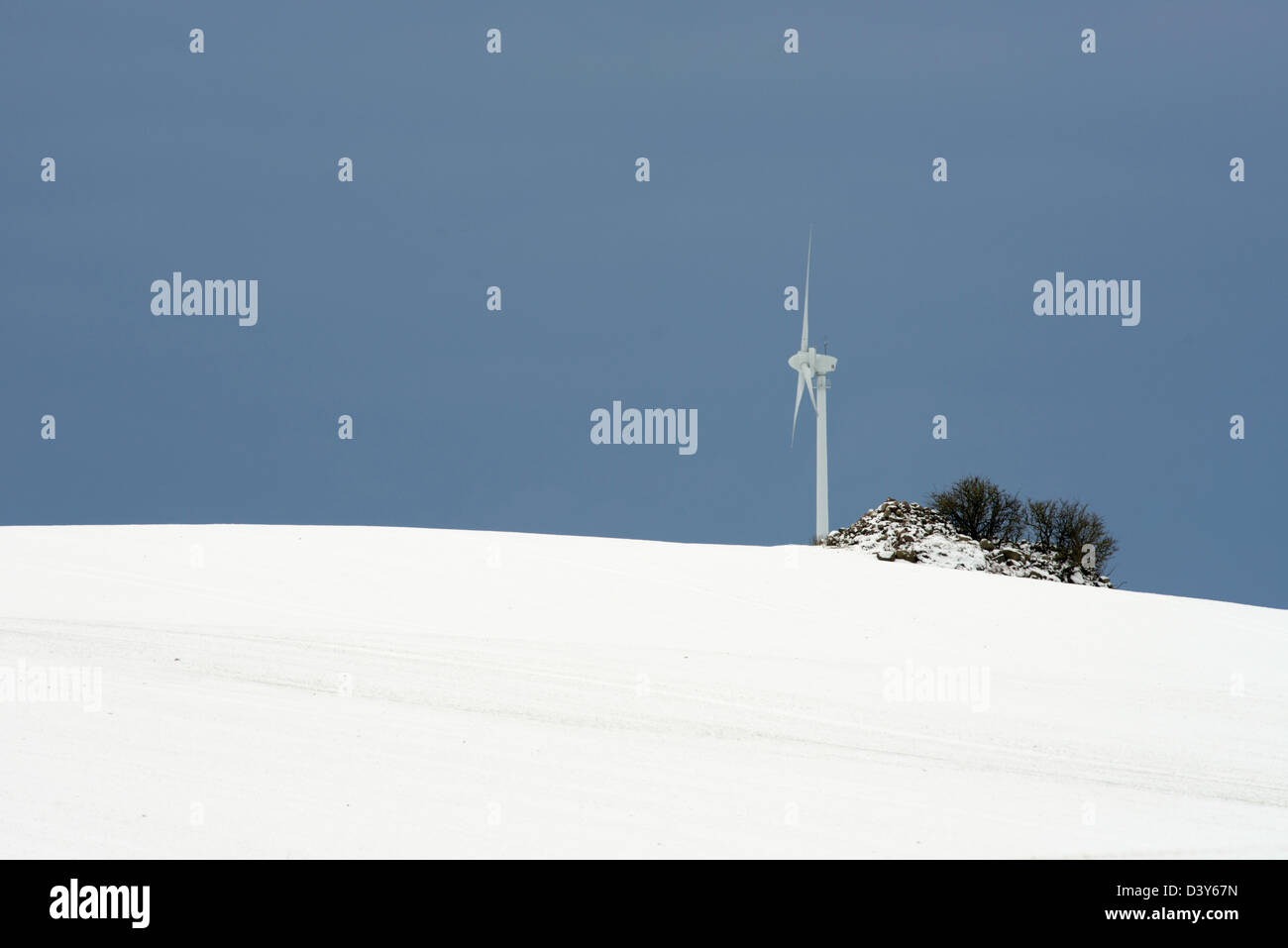 Wind power station on windy winter fields in an open landscape Stock ...