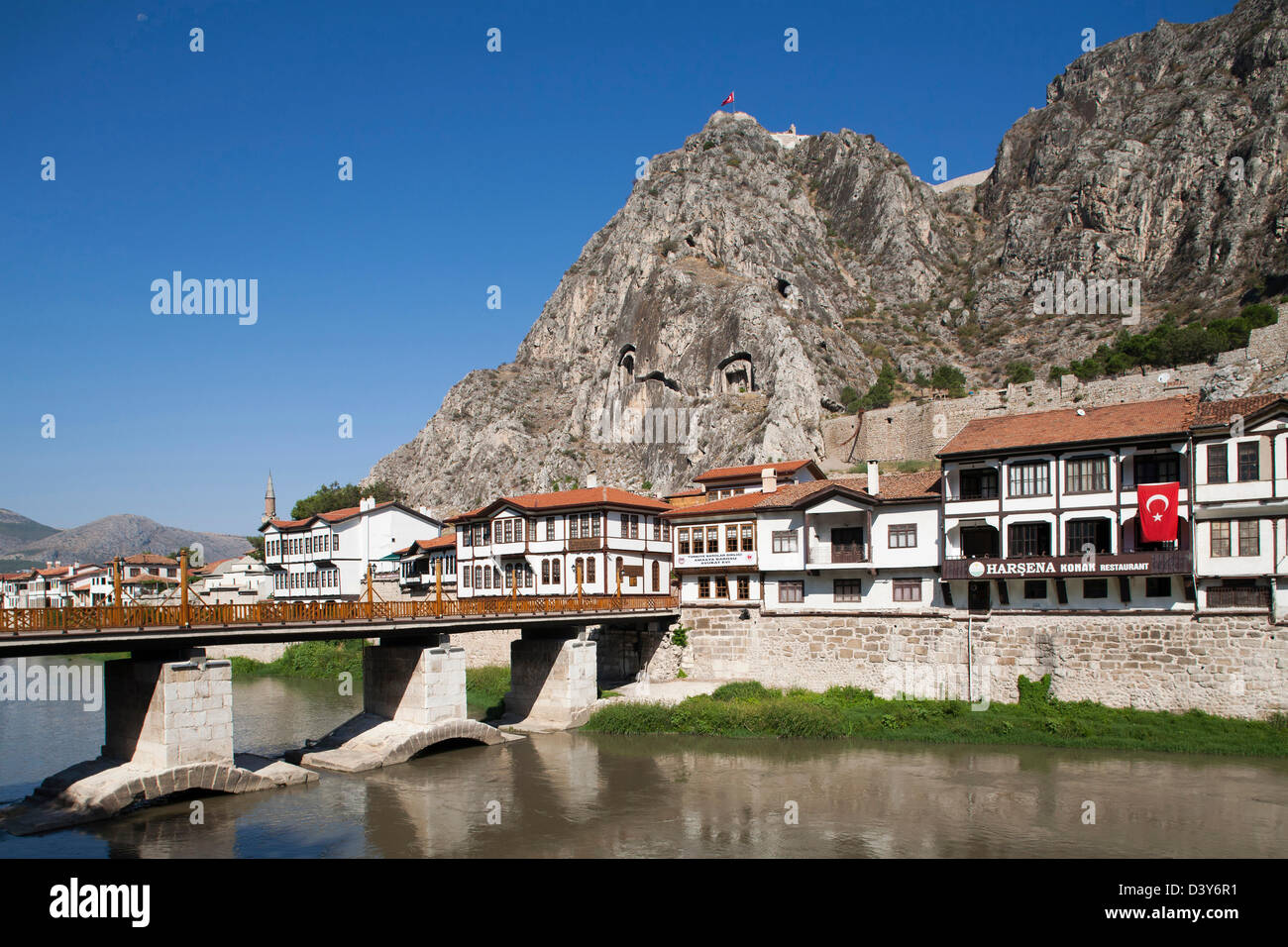 view with the tombs of the kings and the citadel, amasya, anatolia ...