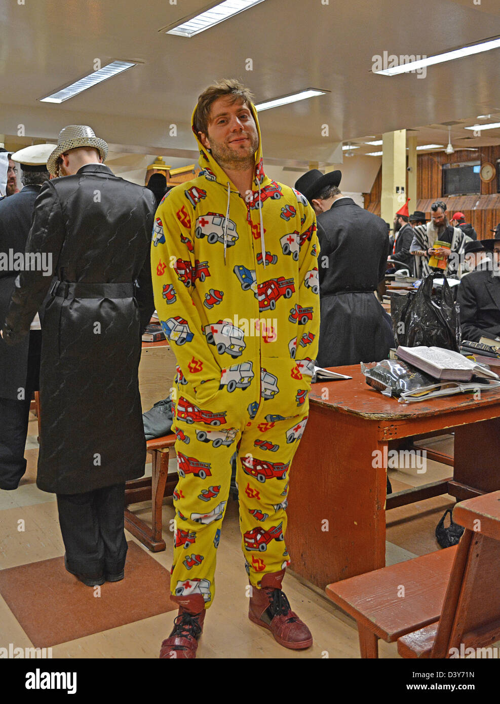 Hasidic Jewish men in costume for the Purim holiday in the Crown ...