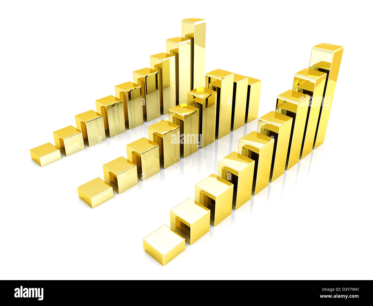 Comparative gold charts. 3D rendered Illustration. Isolated on white ...