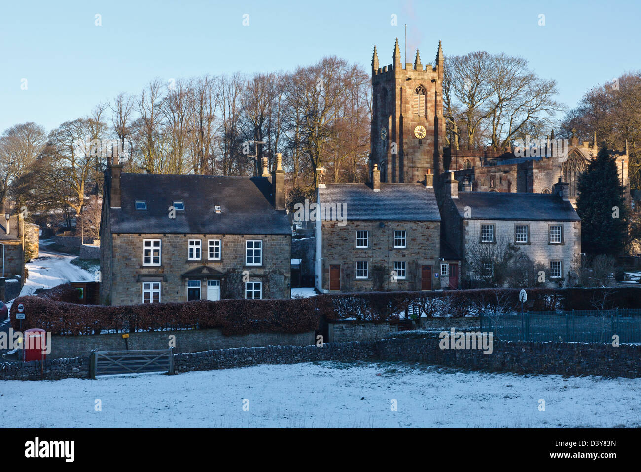 Hartington village and St Giles Church in winter, Peak District ...