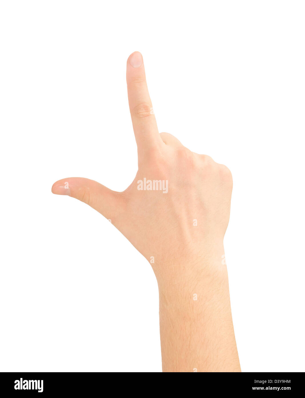 Hand pointing, touching or pressing isolated on white. Caucasian male ...