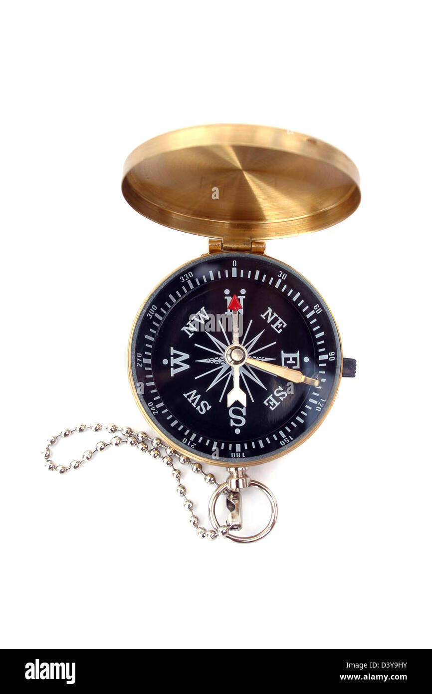 Golden compass isolated on white Stock Photo - Alamy