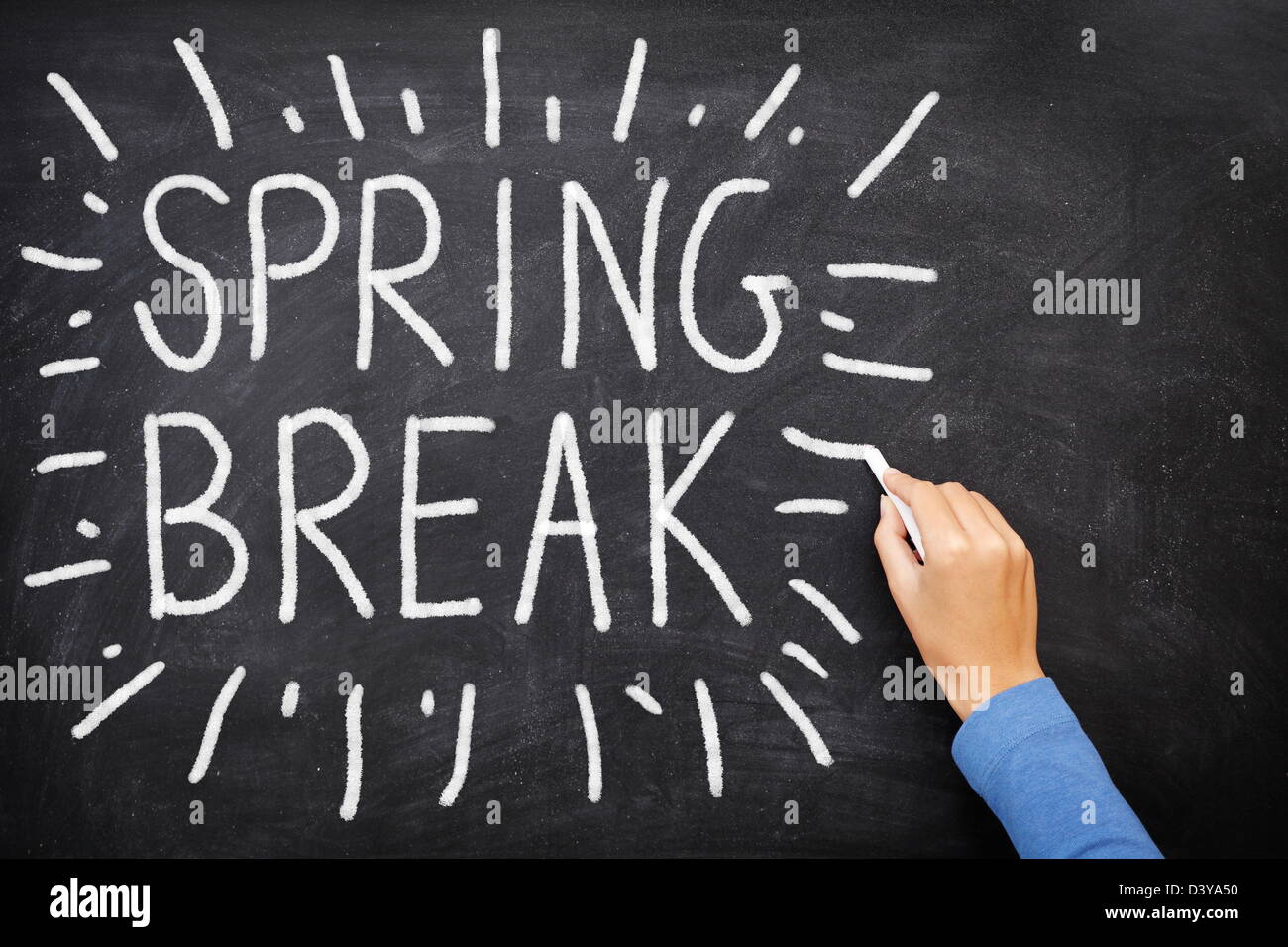 Spring break blackboard. Spring break written on chalkboard Stock Photo ...