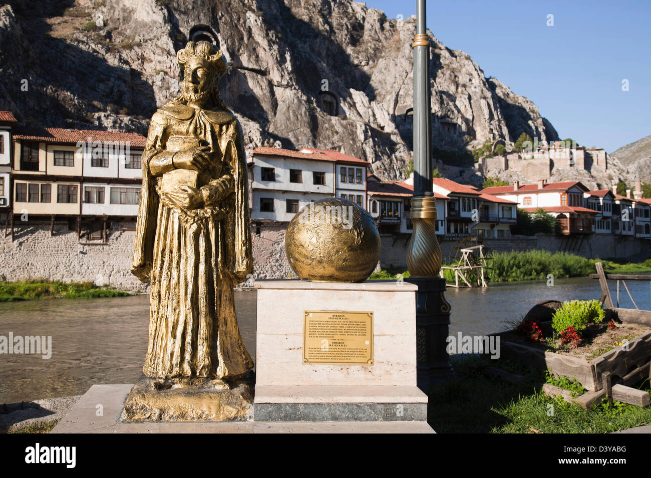 statues of geographer and philosopher stabon born in amasya, riverside ...