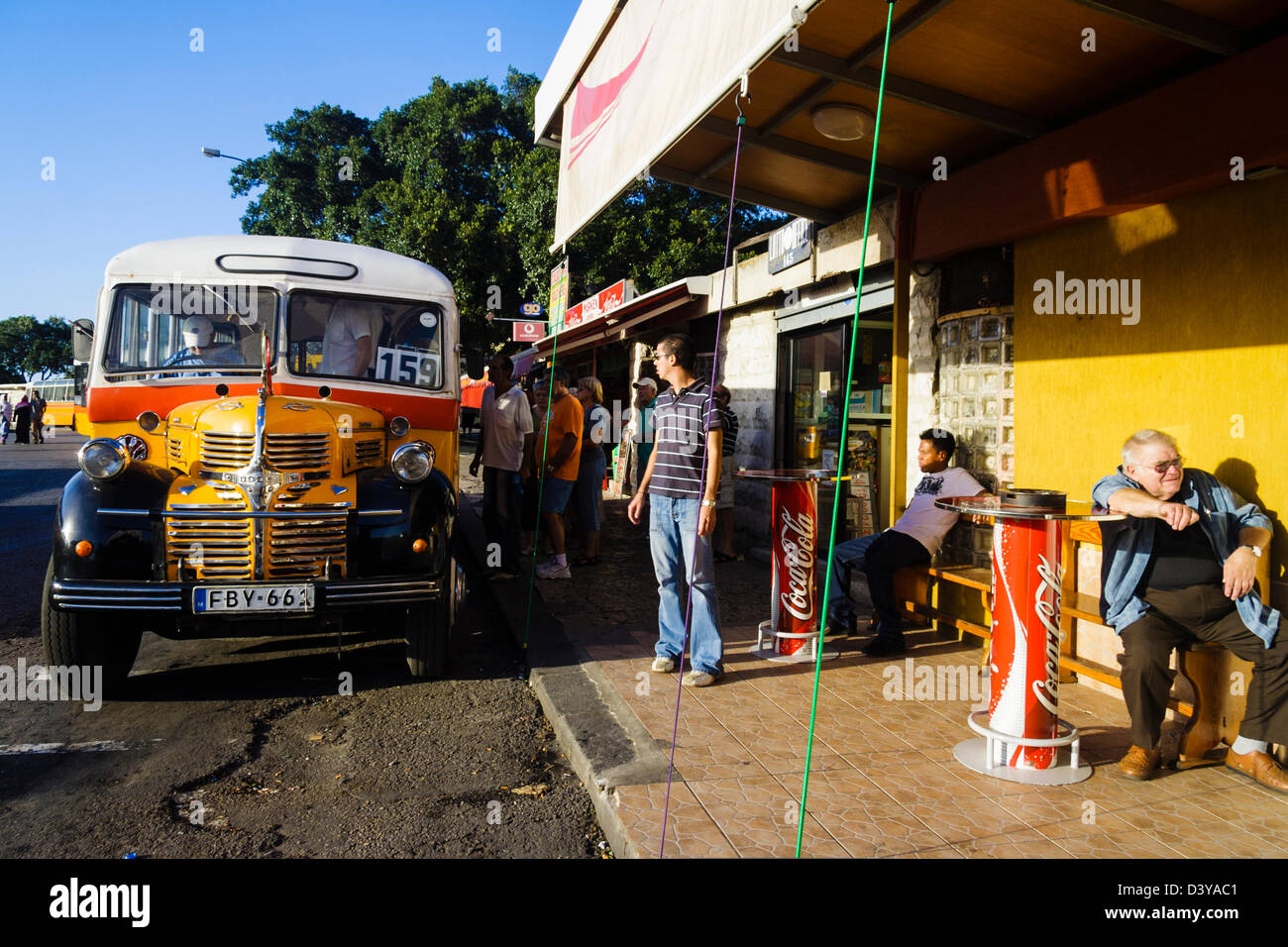 Old Dodge Bus and people at City Gate Bus Terminus. Valletta, Malta ...