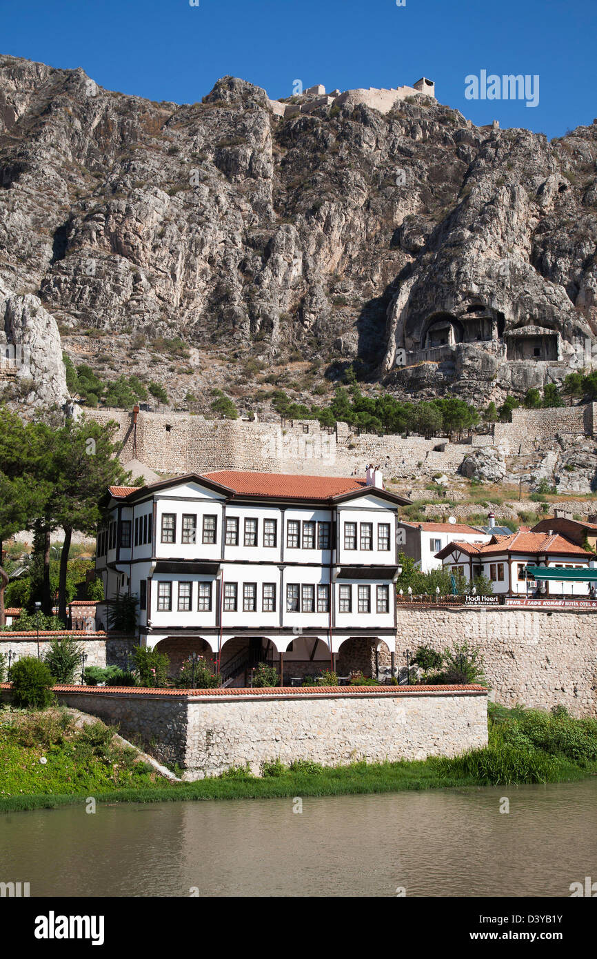 view with ottoman building, tombs of the kings and citadel, amasya ...