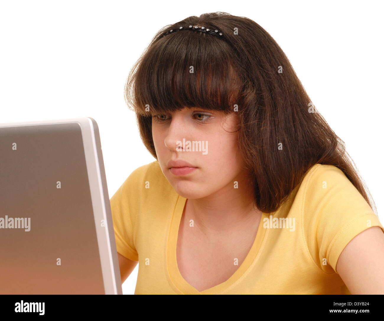 Girl with Computer Stock Photo - Alamy