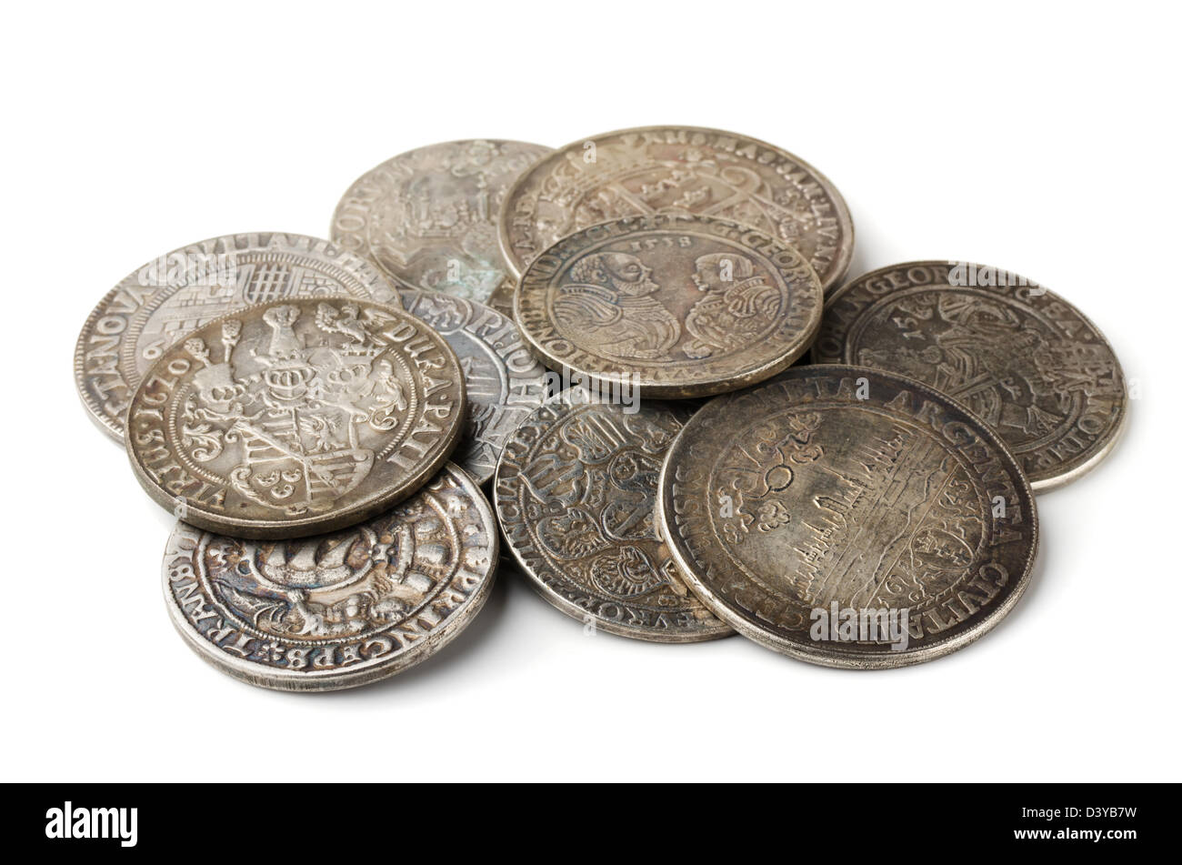 Pail of thalers - ancient european silver coins isolated on white Stock ...