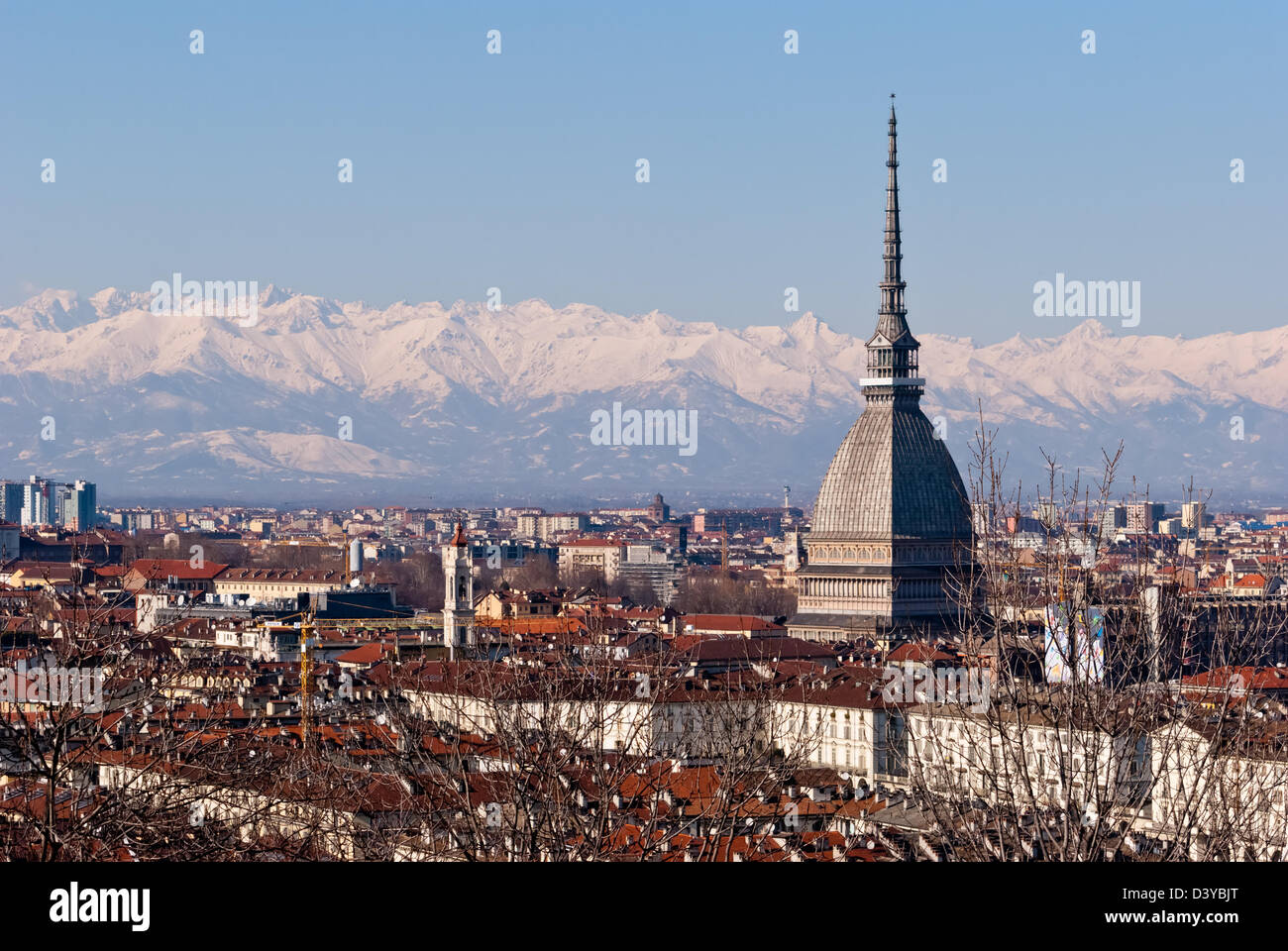 Torino, panorama with Mole Antonelliana and snowy Alps Stock Photo - Alamy