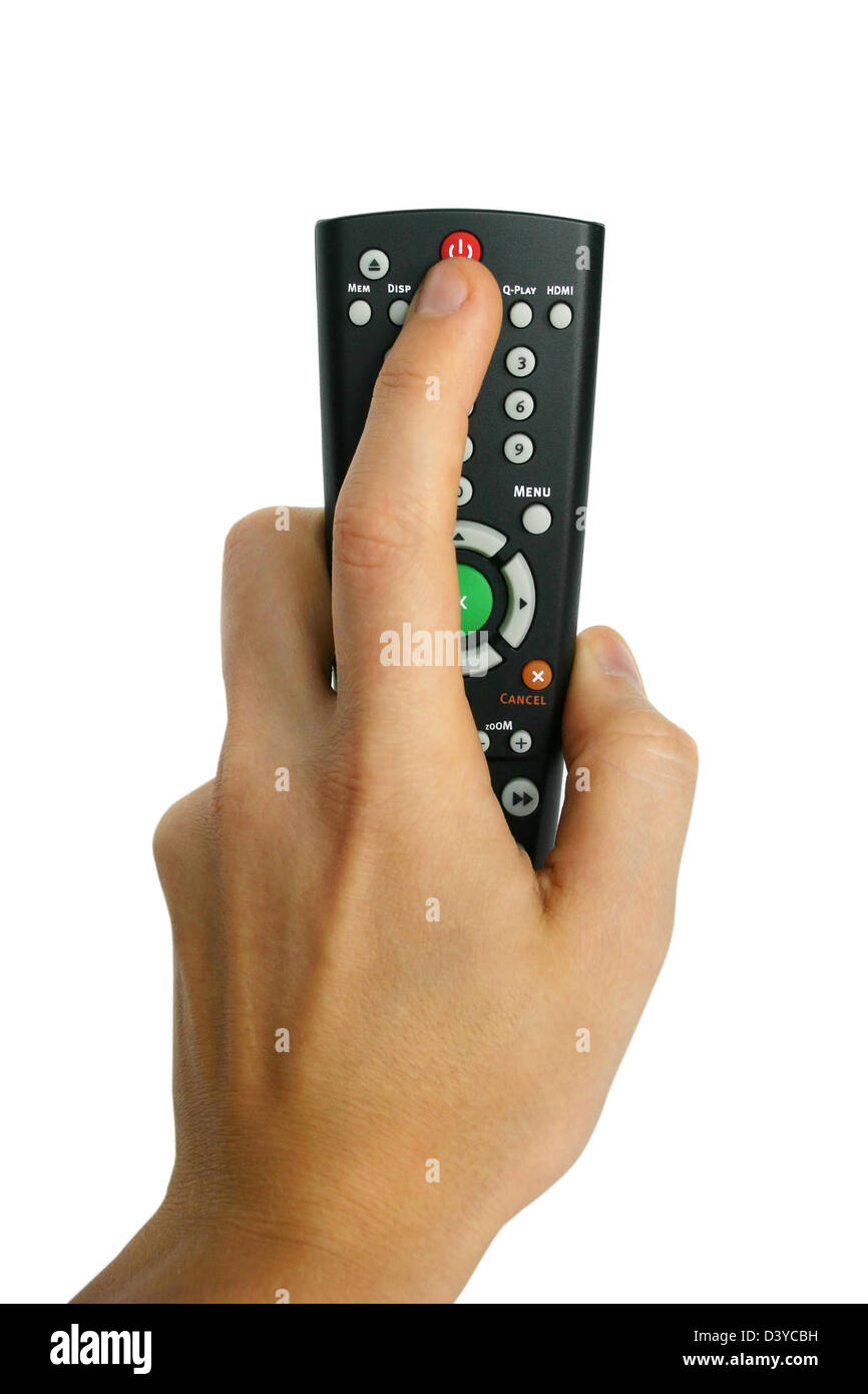 Isolated remote control in the hand Stock Photo - Alamy