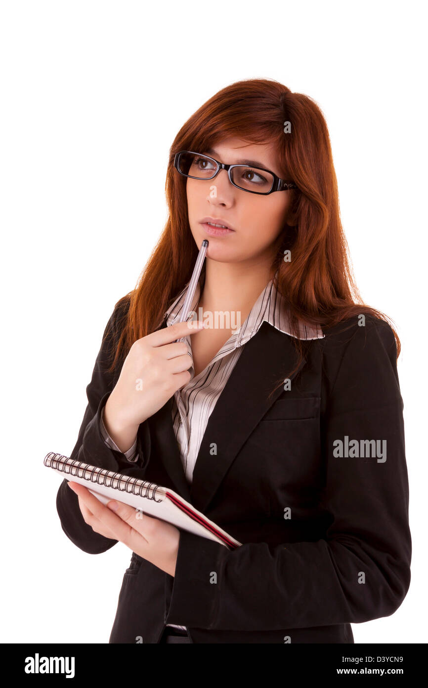 Business woman with notepad in hand Stock Photo - Alamy
