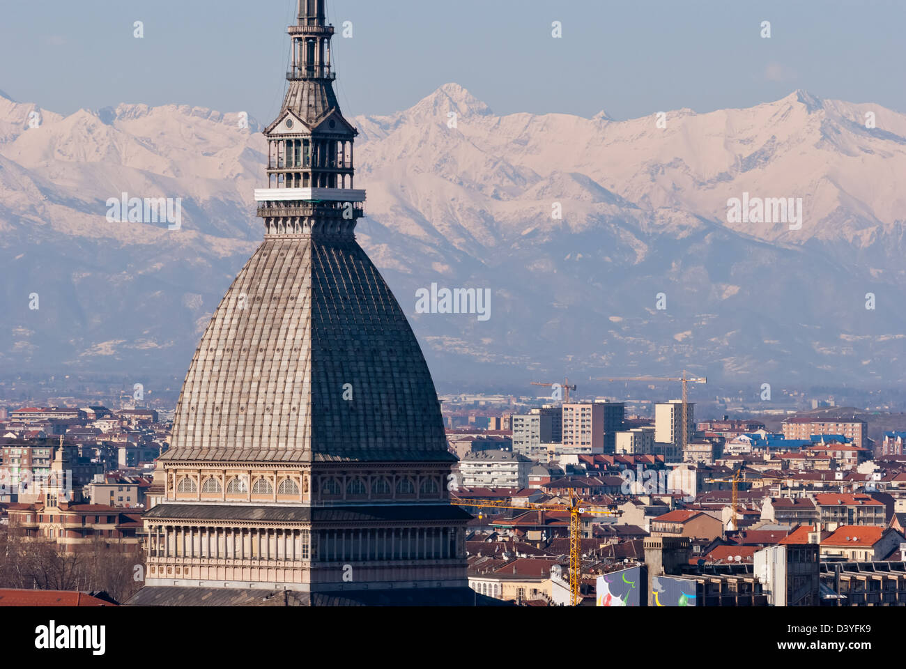 Torino, panorama with Mole Antonelliana and snowy Alps Stock Photo - Alamy