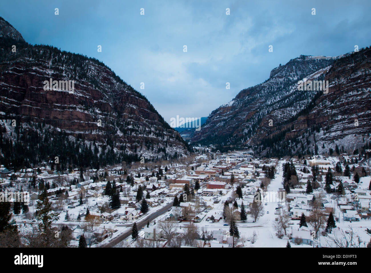 Overlook of downtown Ouray in winter Stock Photo - Alamy