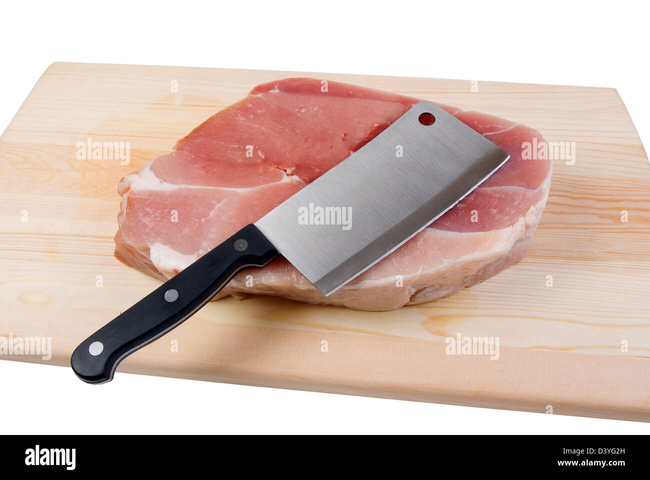 Chopping of meaton wooden board .cutlass and fresh pork Stock Photo - Alamy