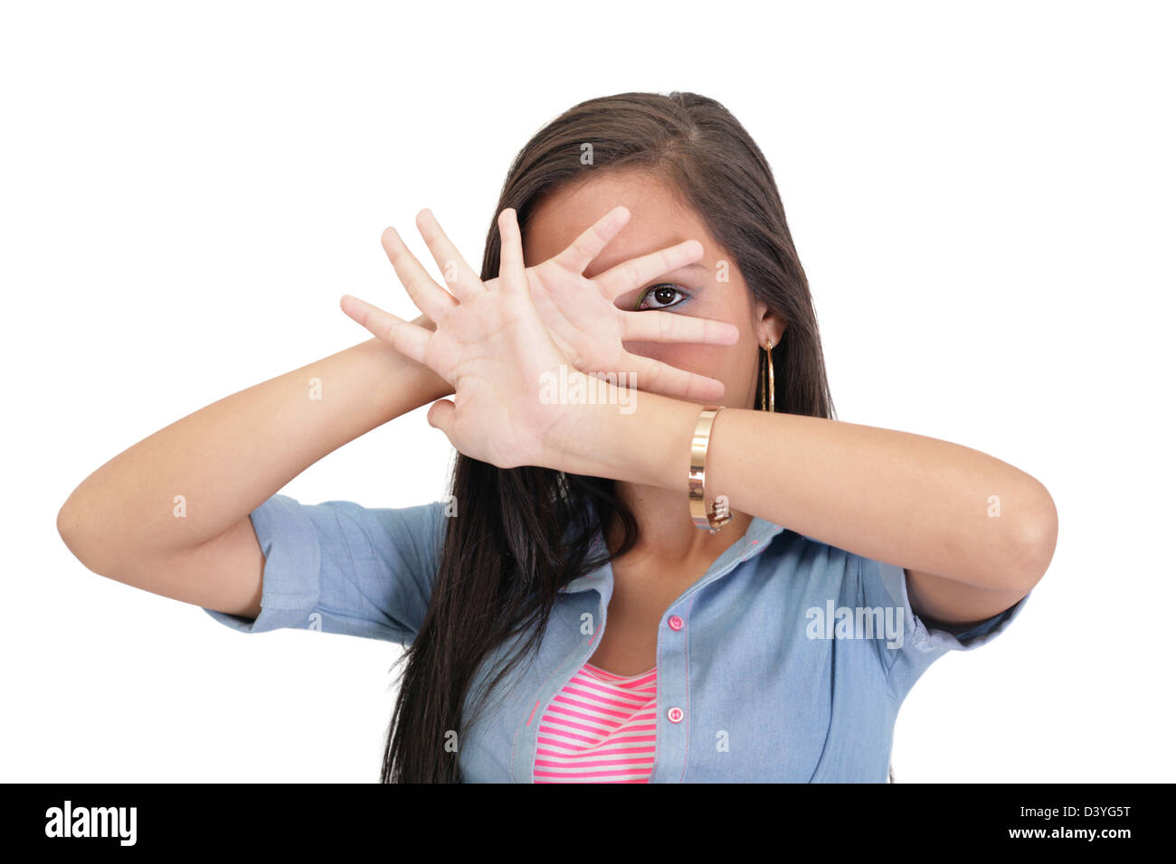 Confident woman making stop gesture sing with hand Stock Photo - Alamy