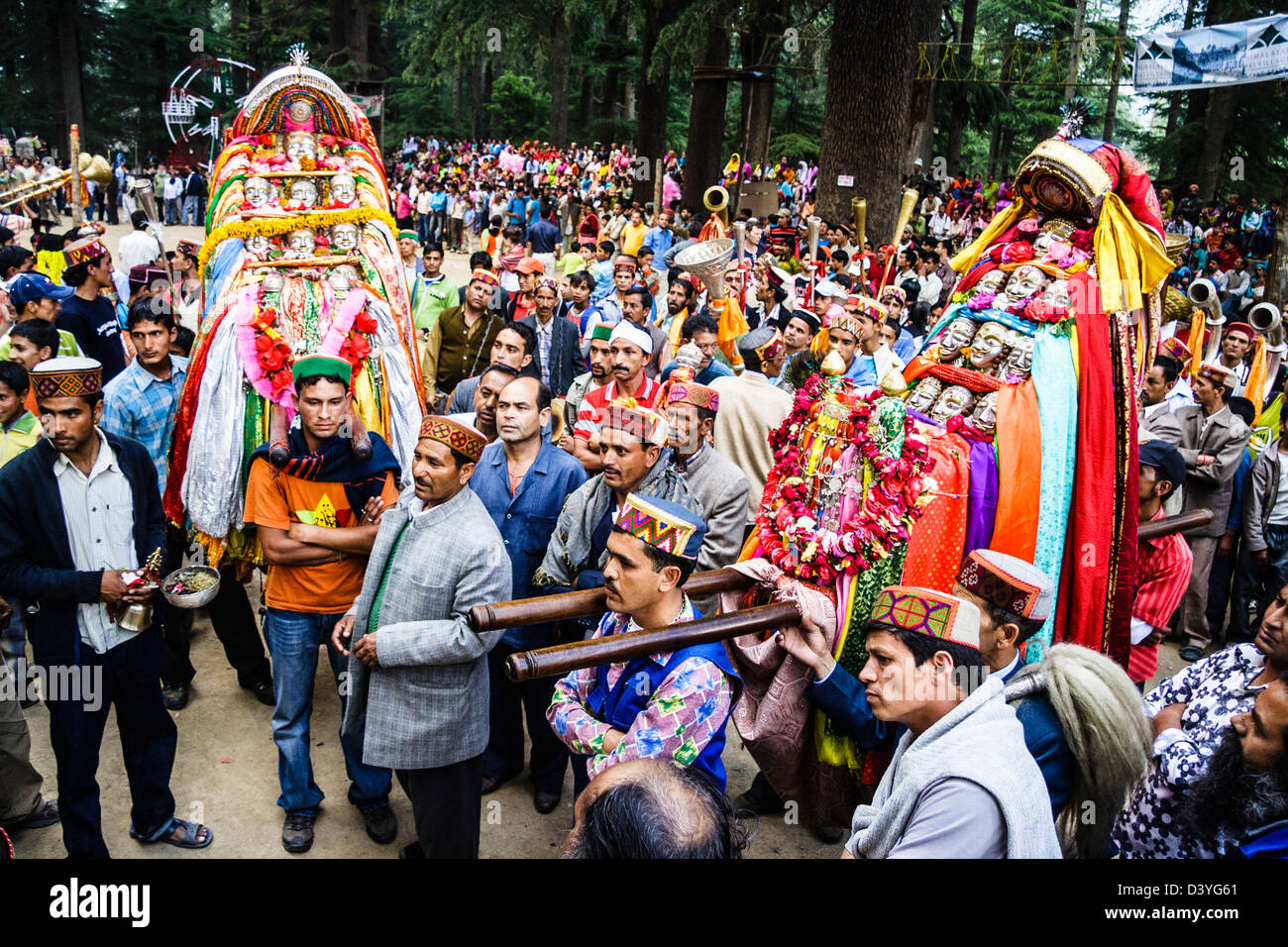 Procession of the Goddess at Hadimba Devi festival. Dungri forest ...