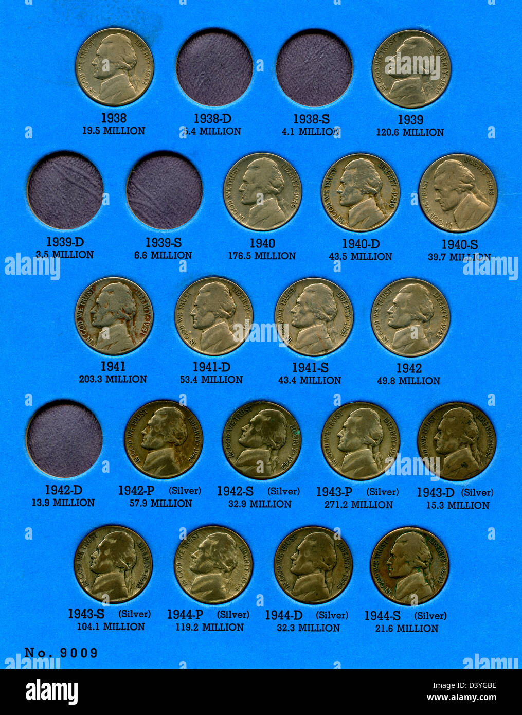 One page from a Whitman Publishing Company Jefferson Nickel coin folder ...