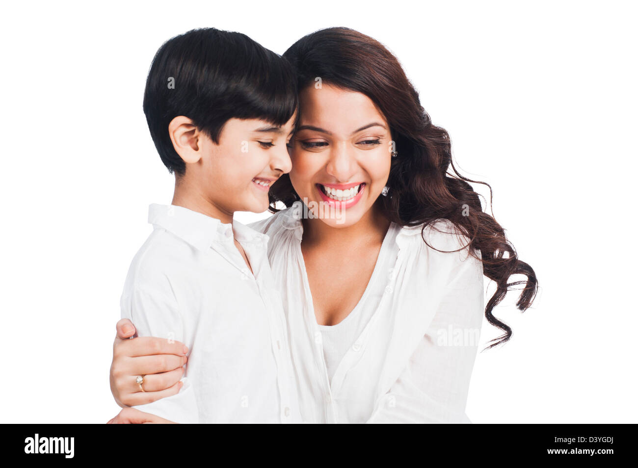 Happy mother and son smiling Stock Photo - Alamy