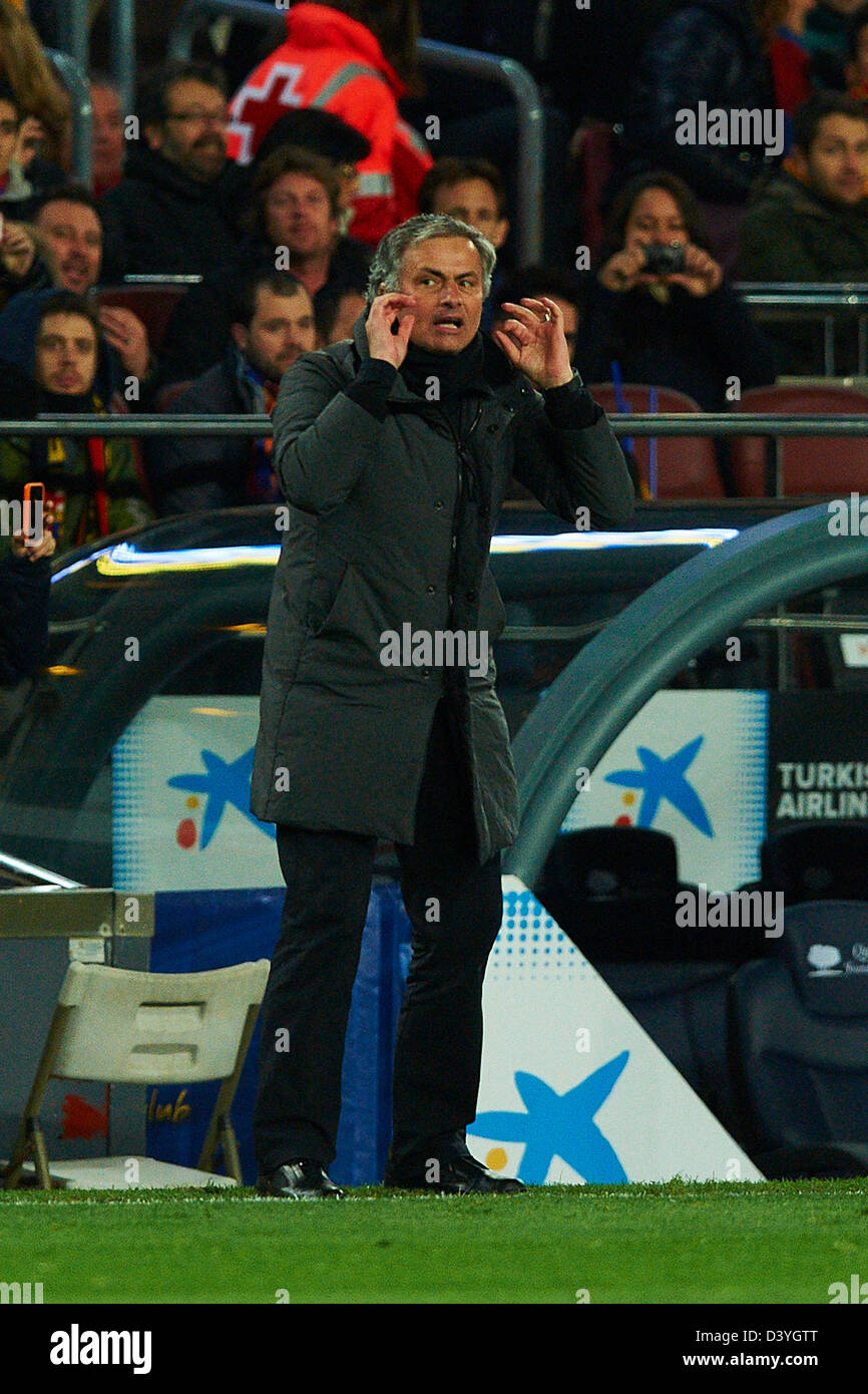 Barcelona, Spain. 26th February 2013. Jose Mourinho (coach Real Madrid ...