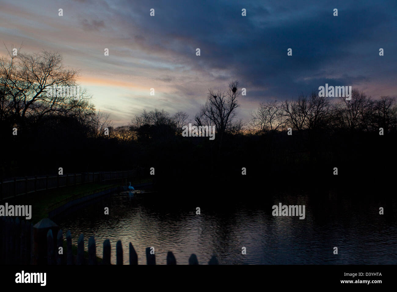 Hampstead Heath pond at twilight, Highgate, London, England, UK Stock ...