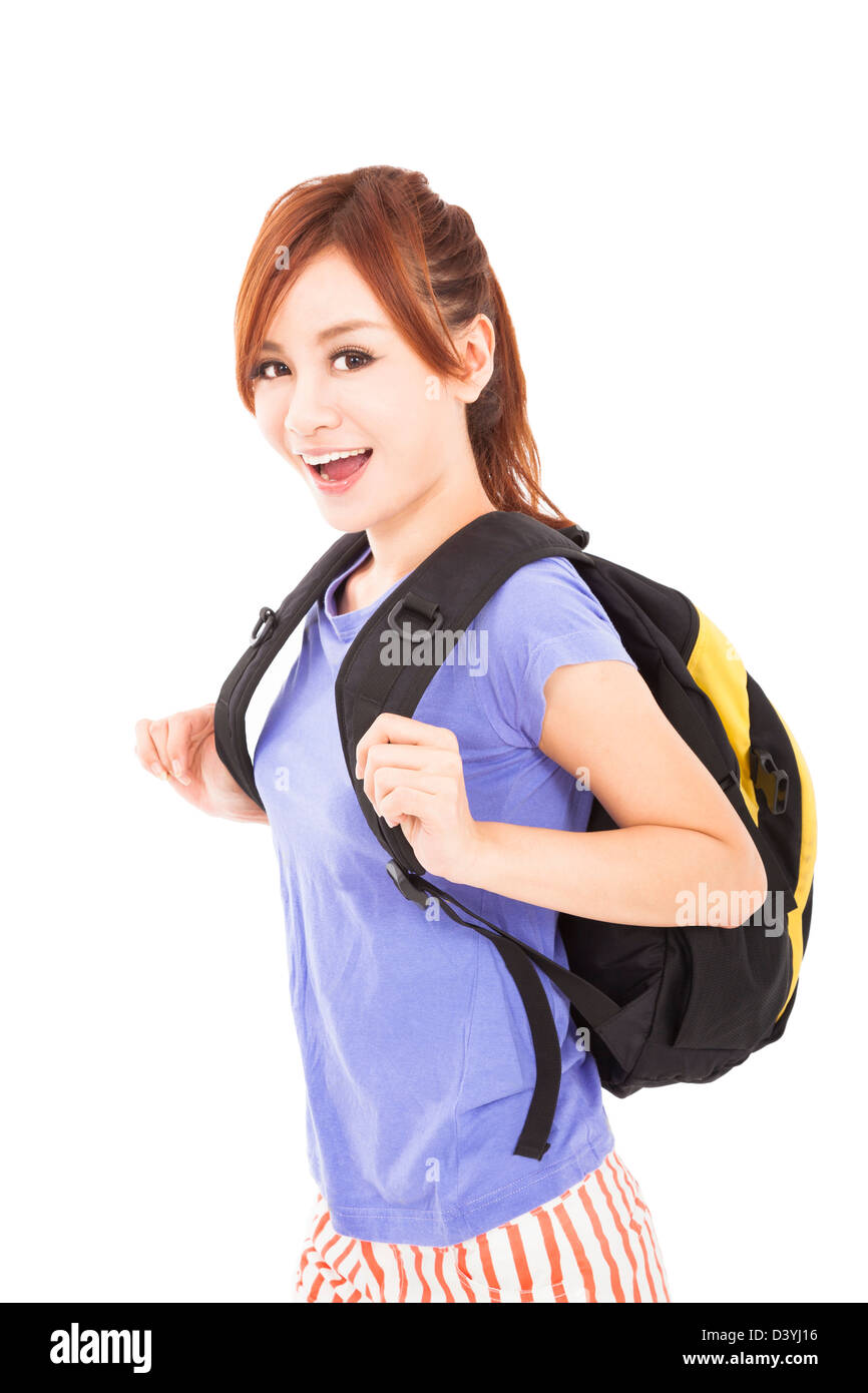 happy asian girl with backpack Stock Photo - Alamy