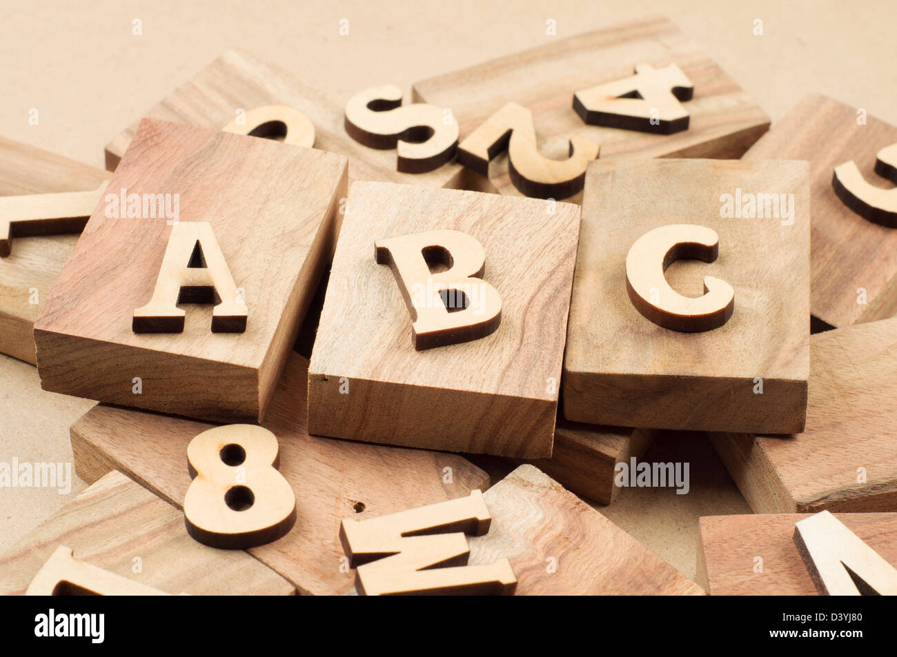 Toy letters abc wooden blocks tags Stock Photo - Alamy