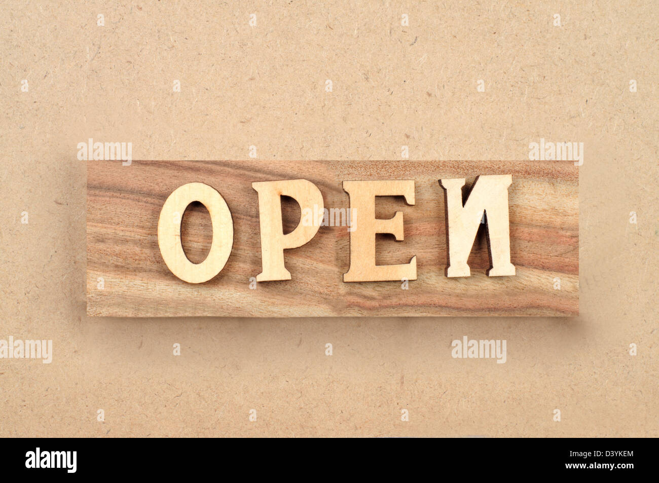 Open word in cutting wooden Stock Photo - Alamy
