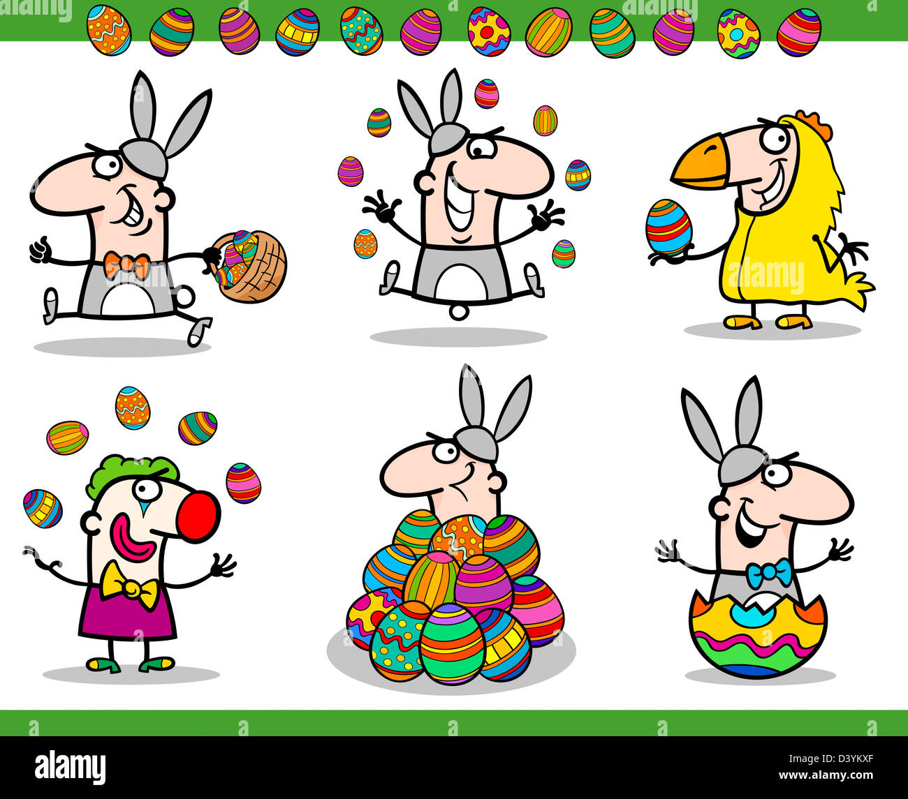 Cartoon Illustration of Happy Men Easter Themes with Bunny, Chicken or ...