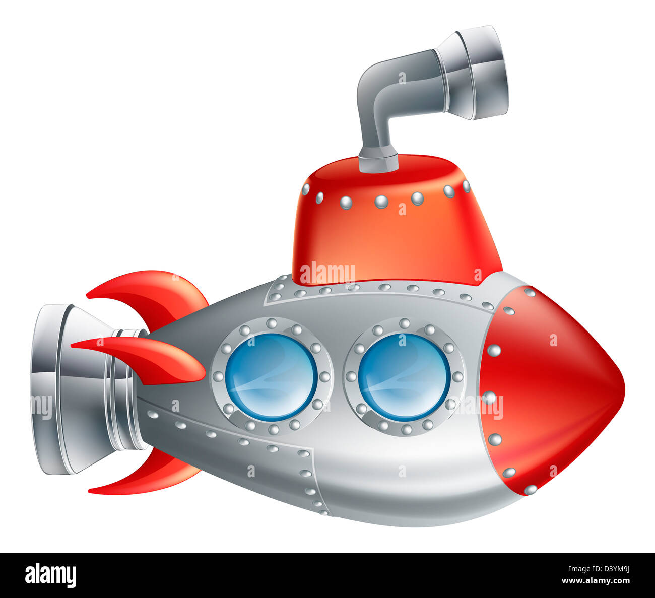 A drawing of a cute cartoon submarine in childrens illustration style ...