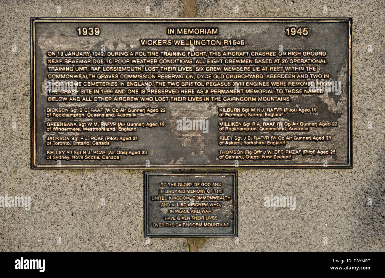 Descriptive plaque. Vickers Wellington R1646 Memorial. Braemar, Royal ...