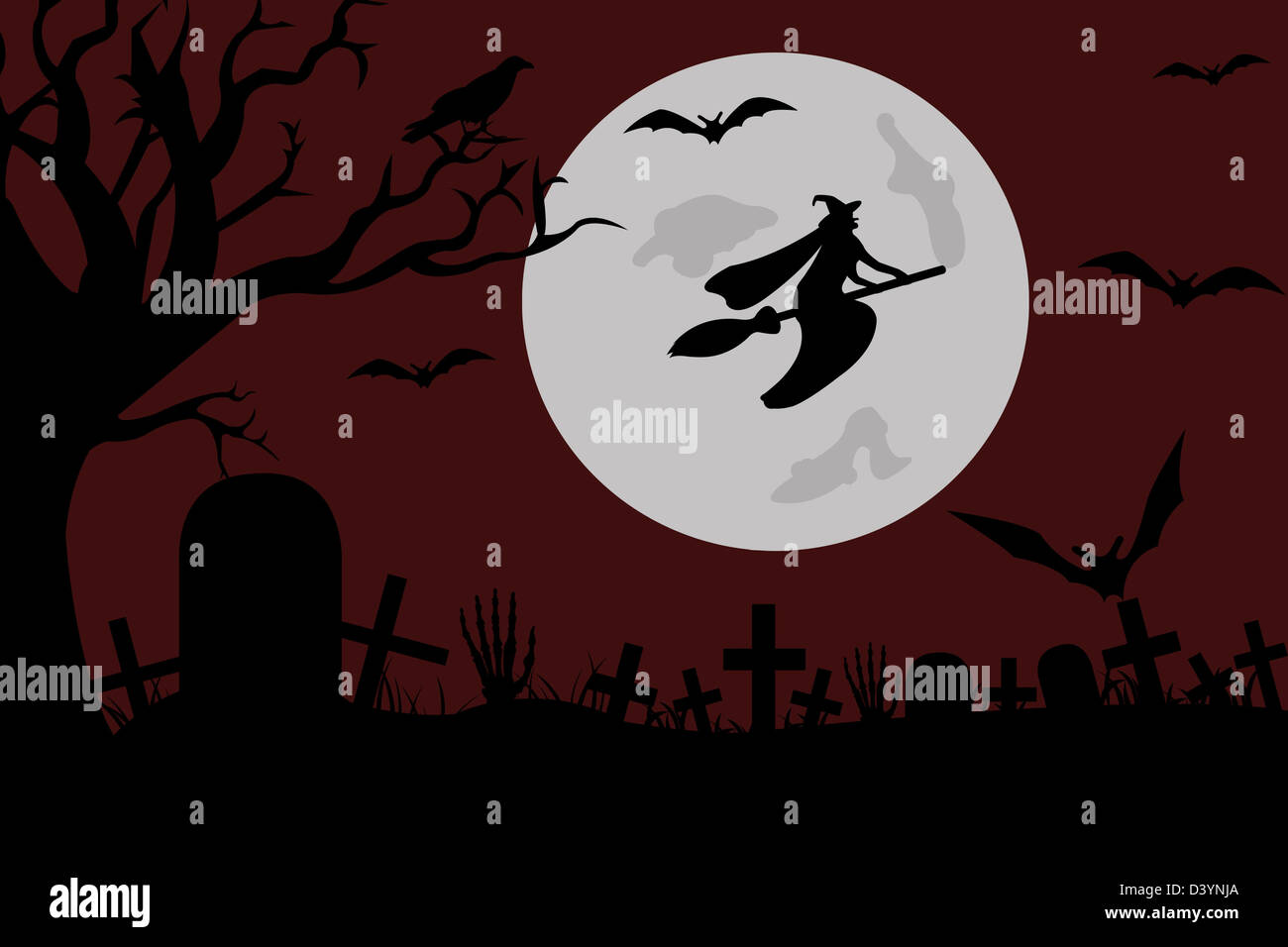 Illustration Of A Witch Flying Stock Photo - Alamy