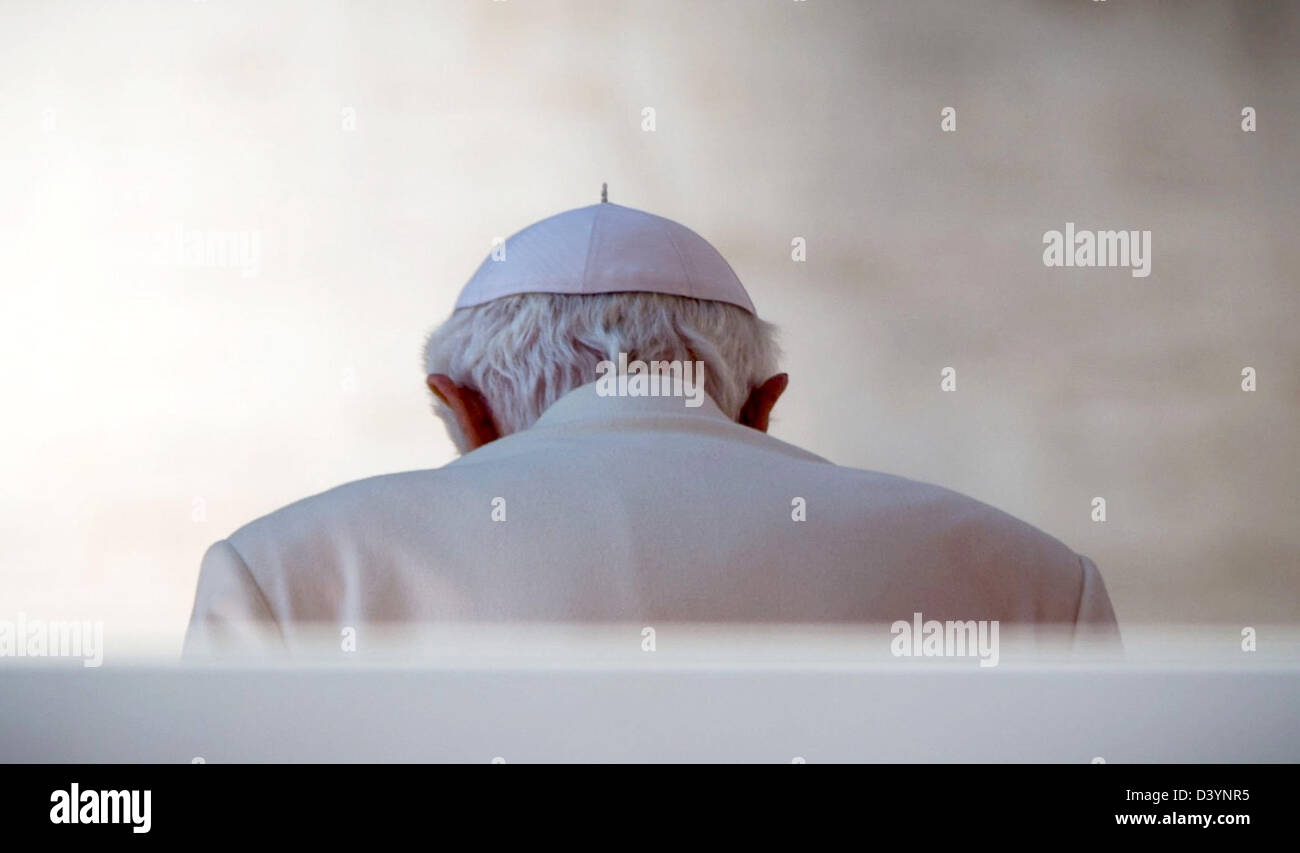 Rome, Italy. 27th February 2013. Pope Benedict XVI leaves the podium ...