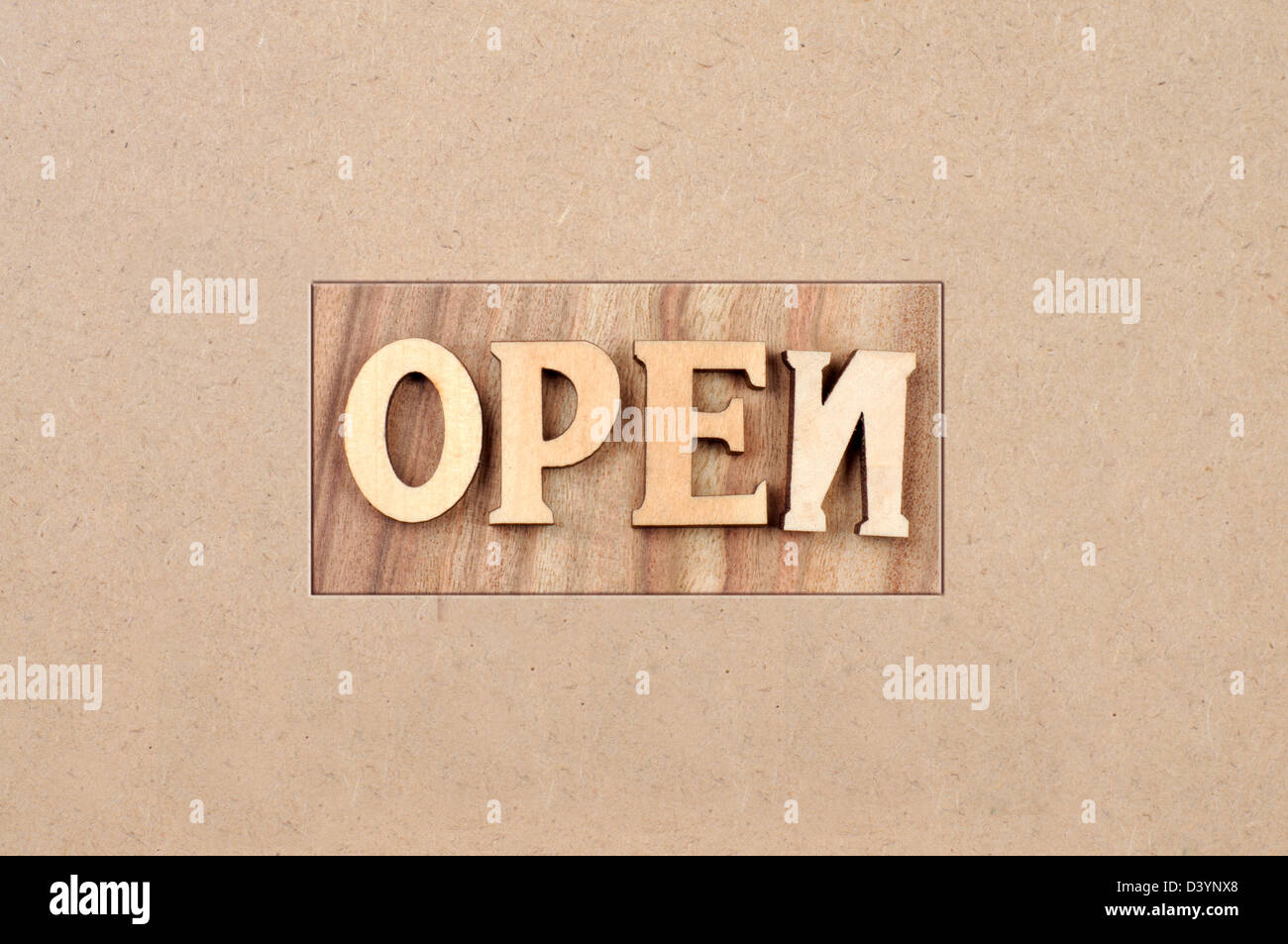Open word in cutting wooden Stock Photo - Alamy
