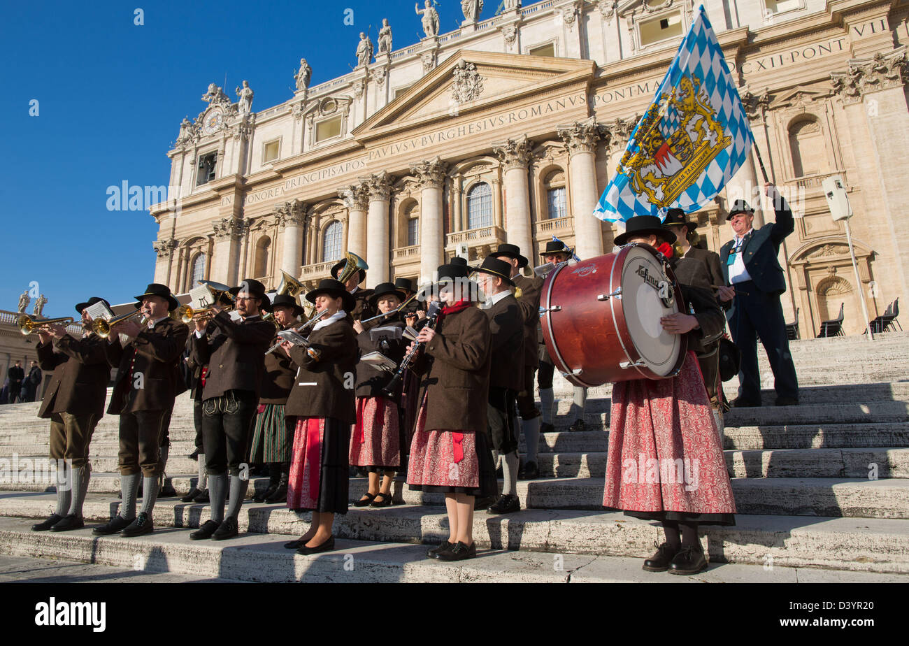 A brass band from Traunstein plays at Pope Benedict's final weekly ...