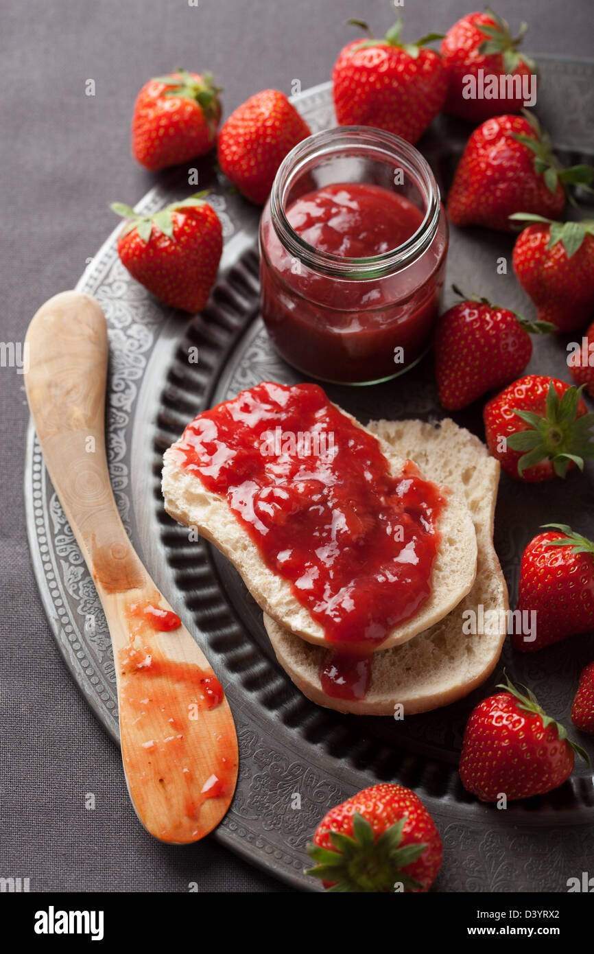 bread with jam and strawberry Stock Photo - Alamy