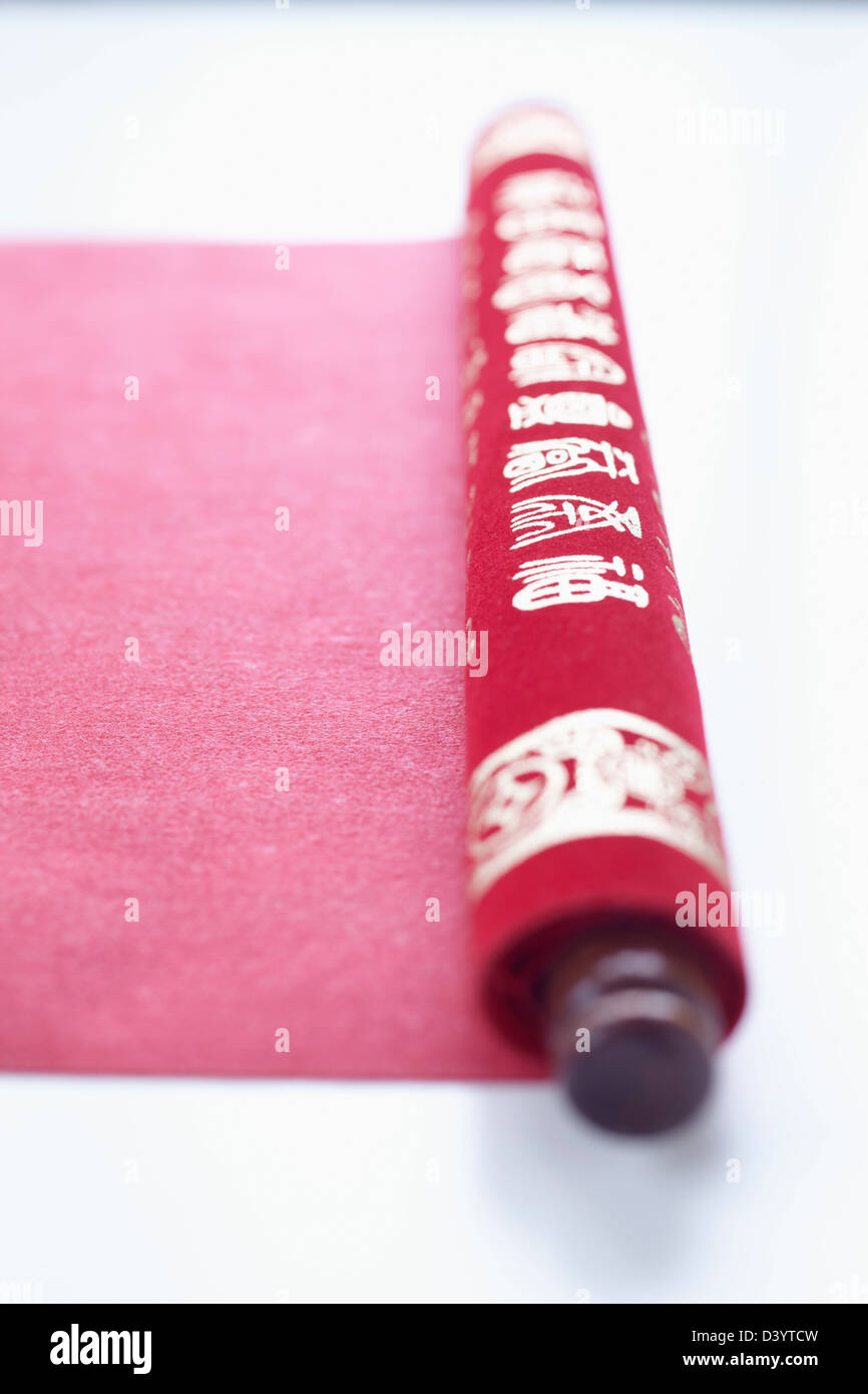 Red Scroll with Chinese Characters Stock Photo - Alamy